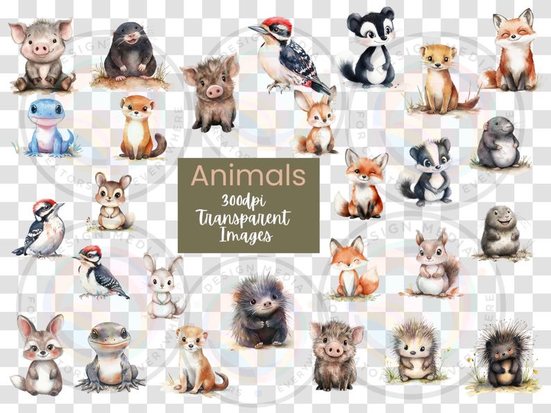 Woodland Animals Clip Art: Watercolour Forest Nursery, Baby Shower ...