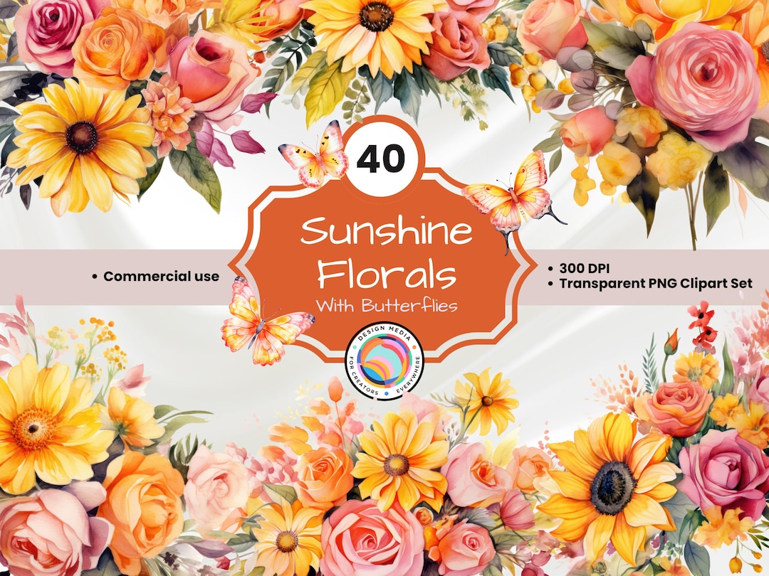 Summer Floral Clip Art Set, Sunshine-inspired Bouquet, 300 DPI Quality ...