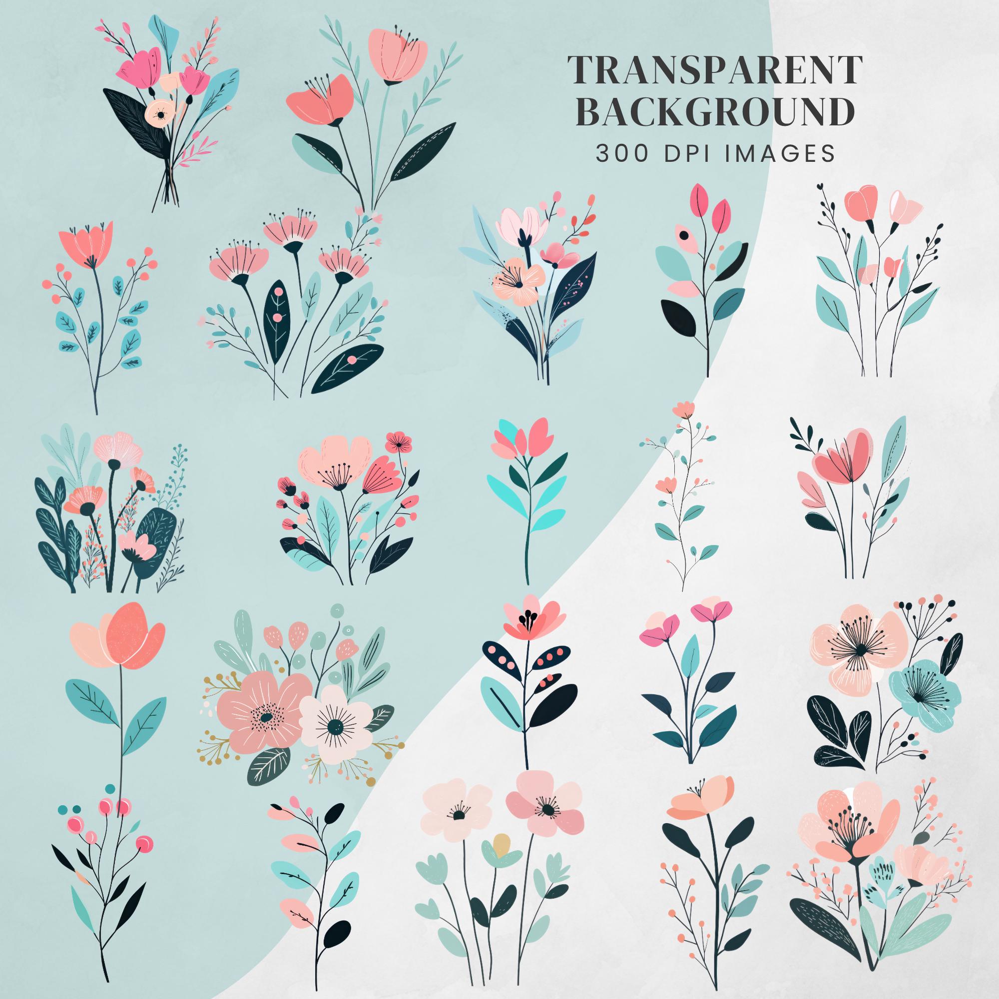 Boho Floral Clipart: Pastel Abstract Flowers (PNG Digital Download) - Etsy