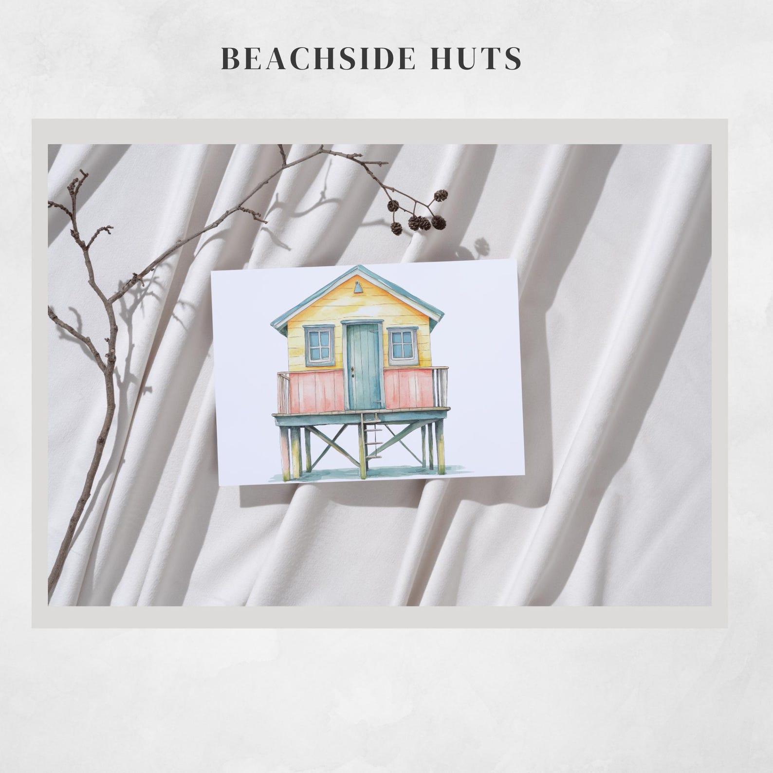 Beach Hut Clipart, Watercolour Images, Seaside Beach Huts, 300 DPI ...