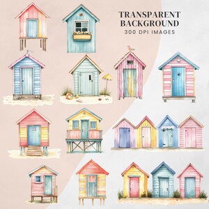 Beach Hut Clipart, Watercolour Images, Seaside Beach Huts, 300 DPI ...