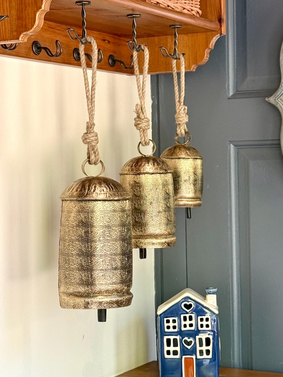 Set of 3 Large Iron Cow Bells Hanging Garden Bells Handmade Indian ...