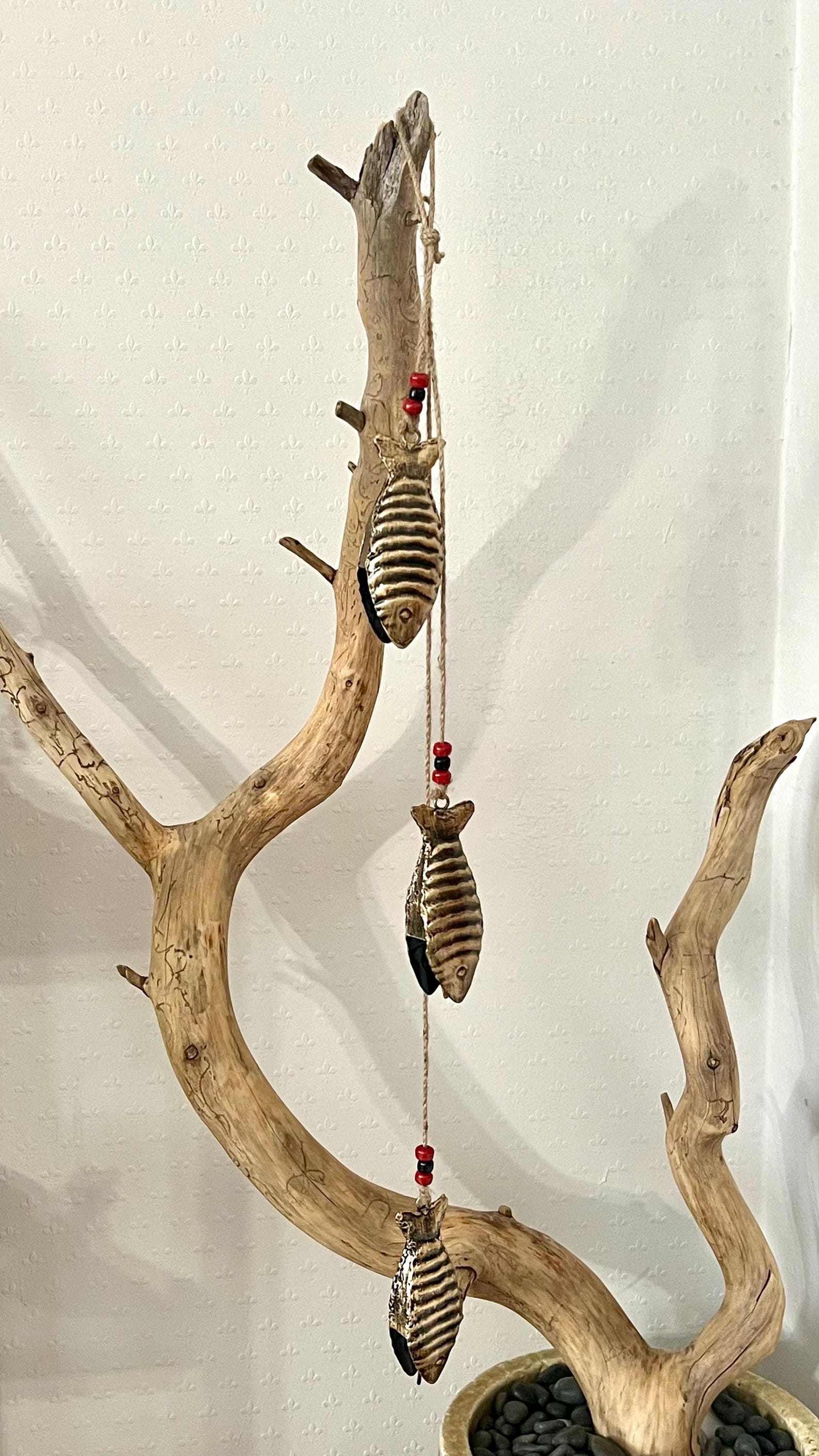 Recycled Iron Fish Bells With Beads on Jute Rope Handmade 3 Fish Bell ...