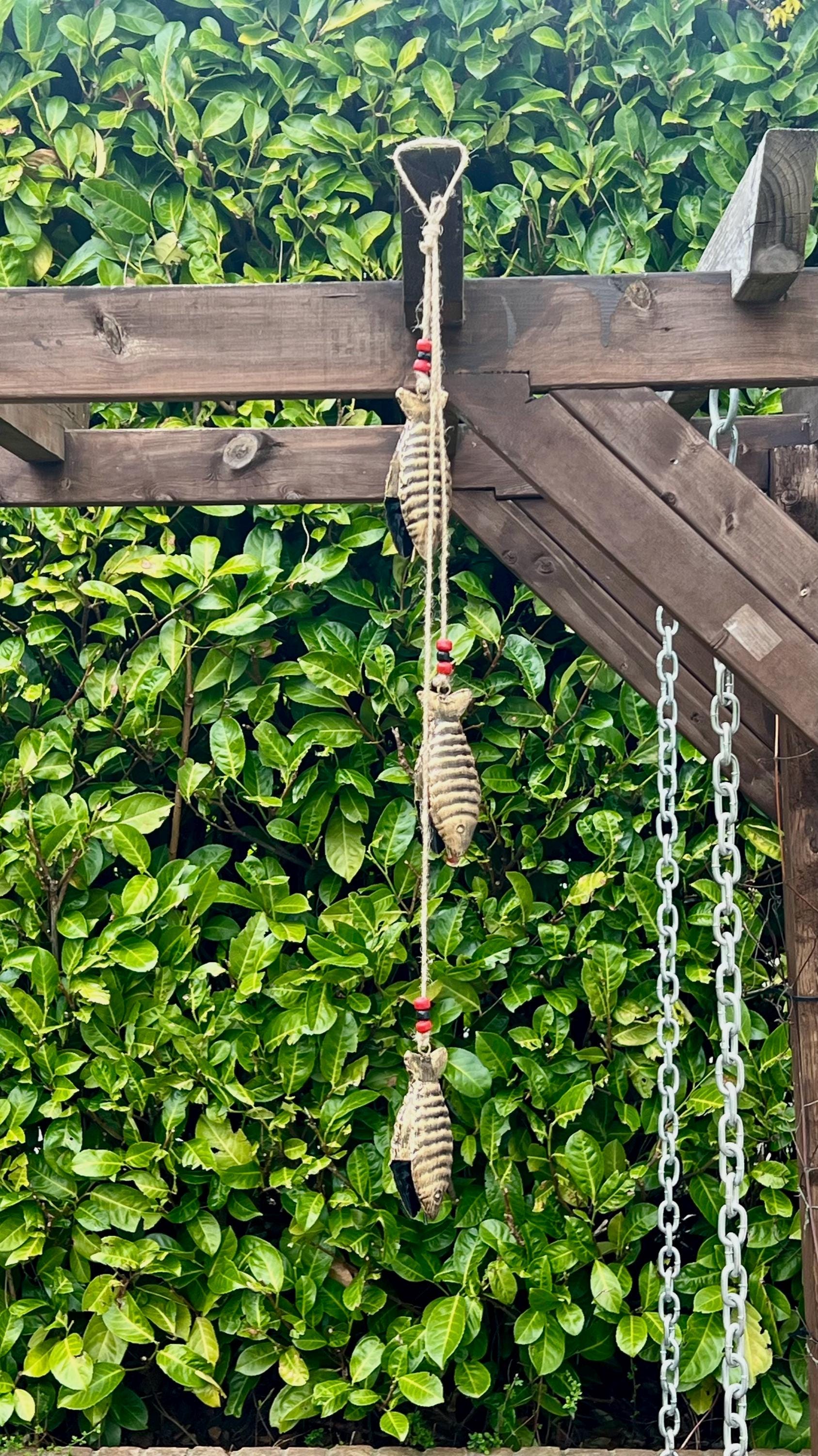 Recycled Iron Fish Bells With Beads on Jute Rope Handmade 3 Fish Bell ...
