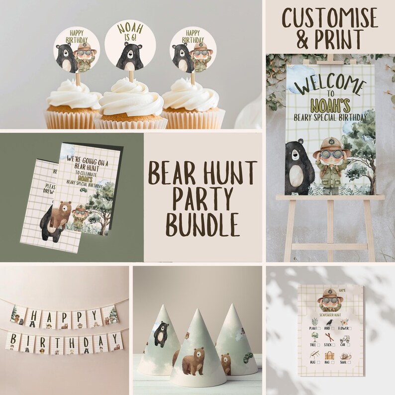 Bear Hunt Birthday Party Bundle Templates | Instant Digital Download ...