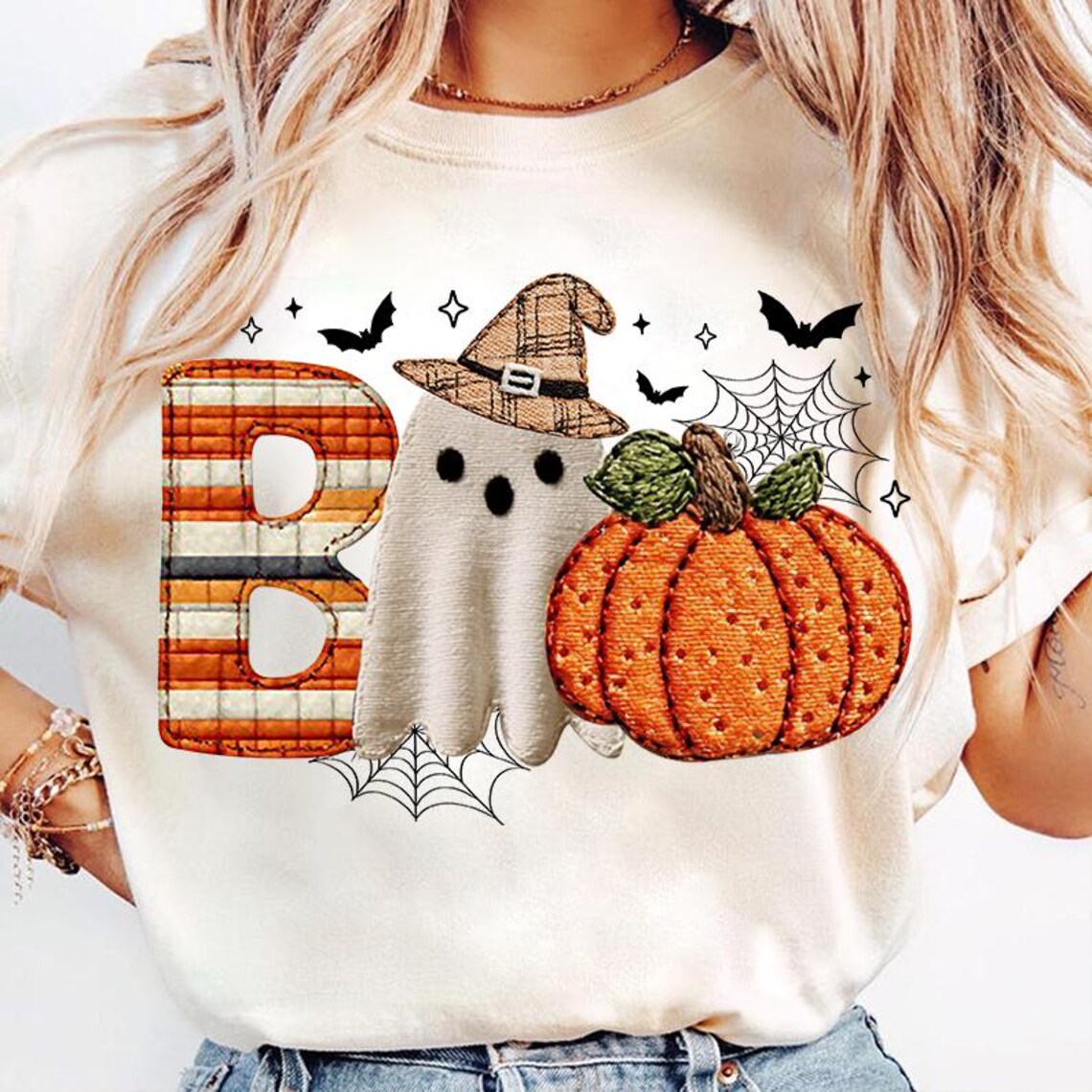 Boo Embroidery Design PNG, Halloween Girl Ghost With Bats, Cute Spooky ...