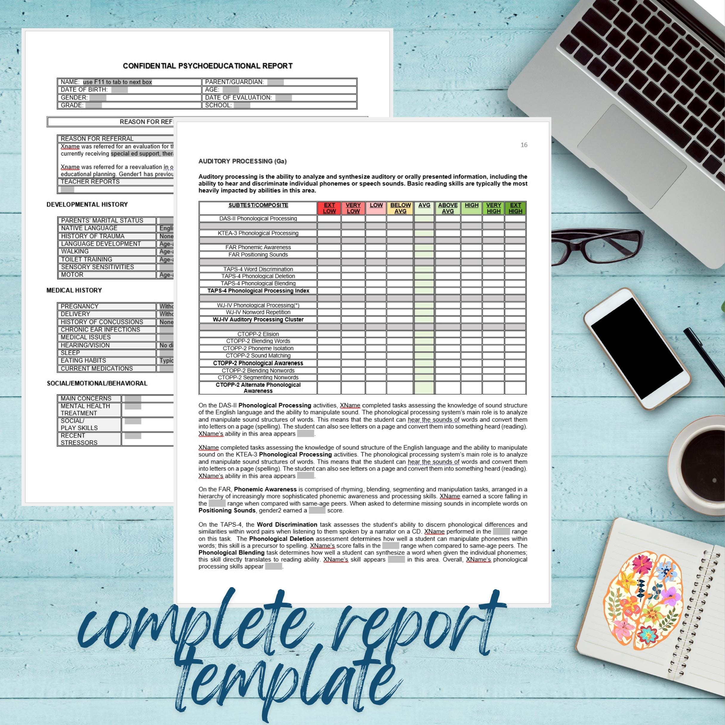 Complete Psychoeducational Assessment / Testing Report Template / Shell ...