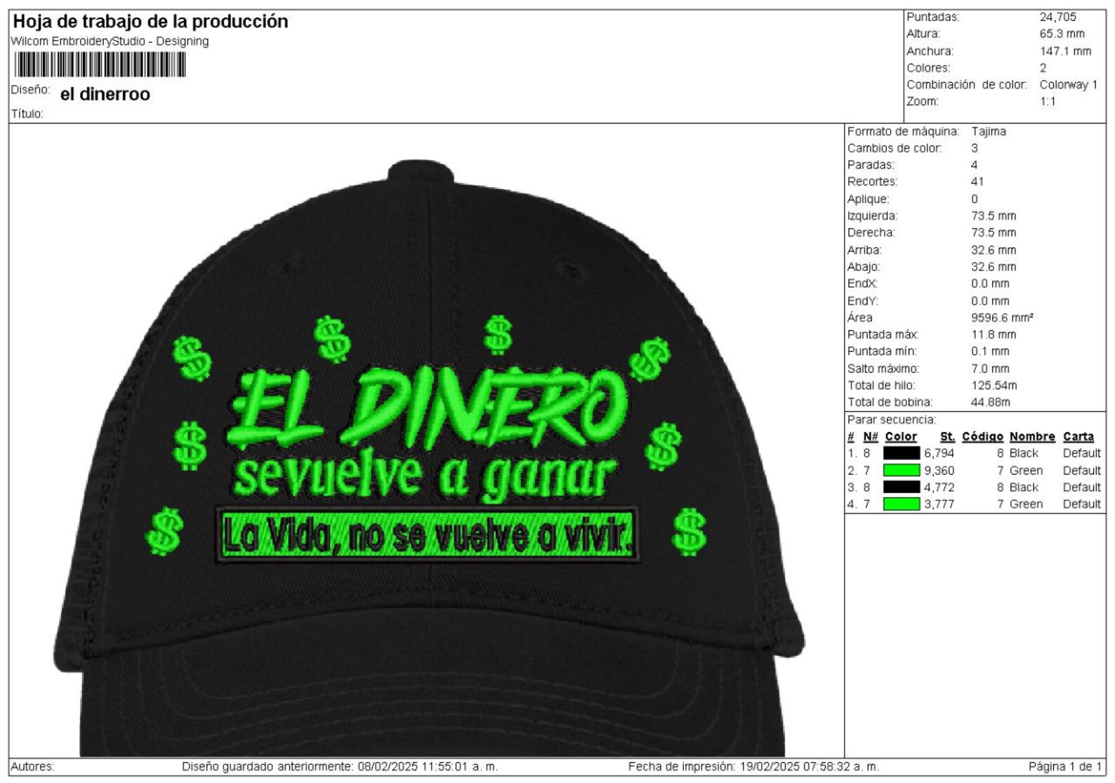 Embroidery Design for a "money" Cap - Etsy
