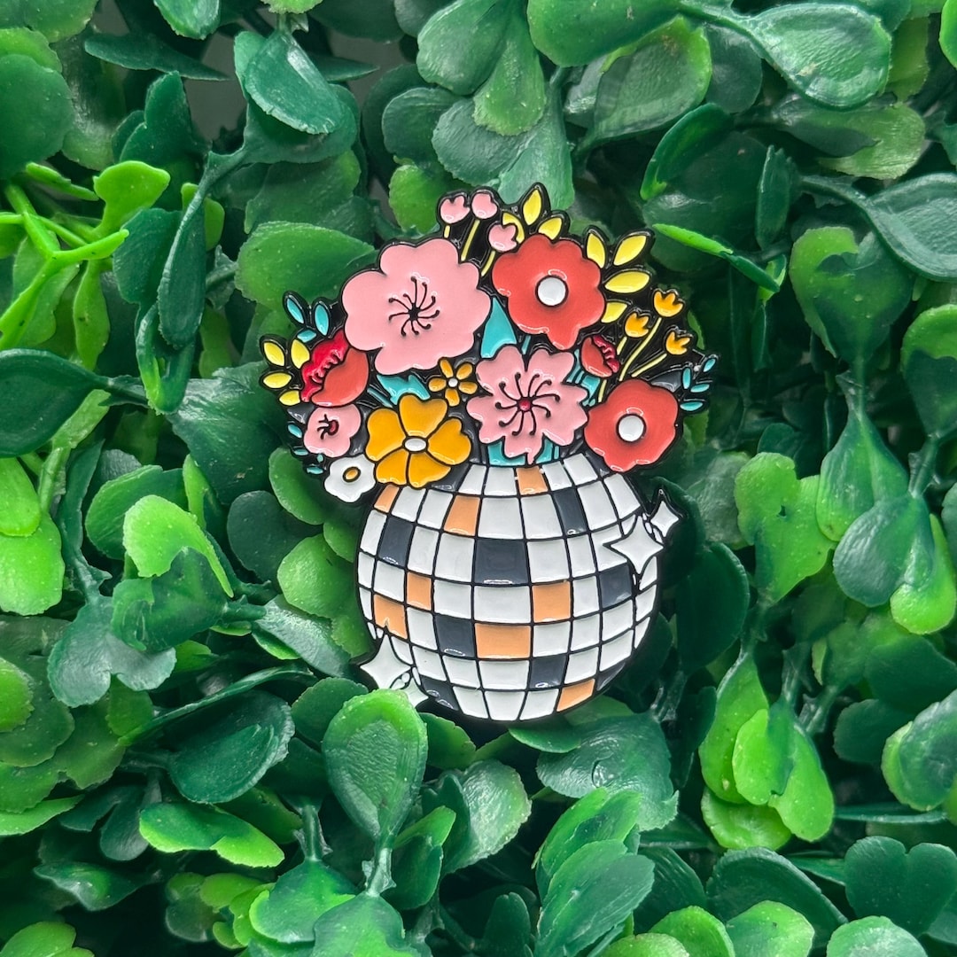 Disco Ball Flower Vase Enamel Pin – Retro Floral Lapel Pin - Etsy