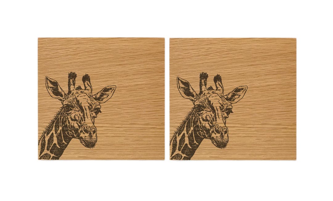 Giraffe Solid Oak Coasters - 10cm Square - Set of 2 - Etsy