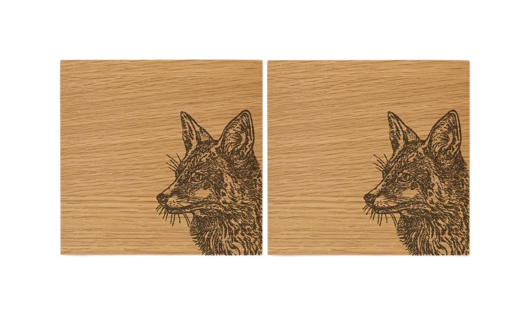 Fox Solid Oak Coasters - 10cm Square - Set of 2 - Etsy