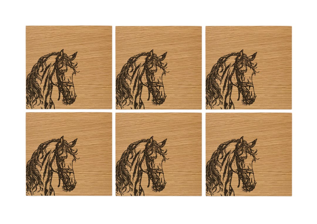 Horse Solid Oak Coasters - 10cm Square - Set of 6 - Etsy