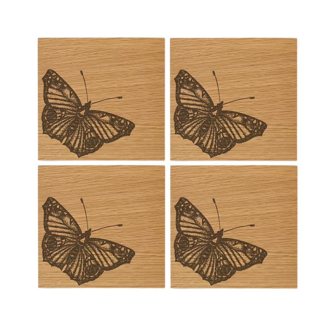 Butterfly Solid Oak Coasters - 10cm Square - Set of 4 - Etsy
