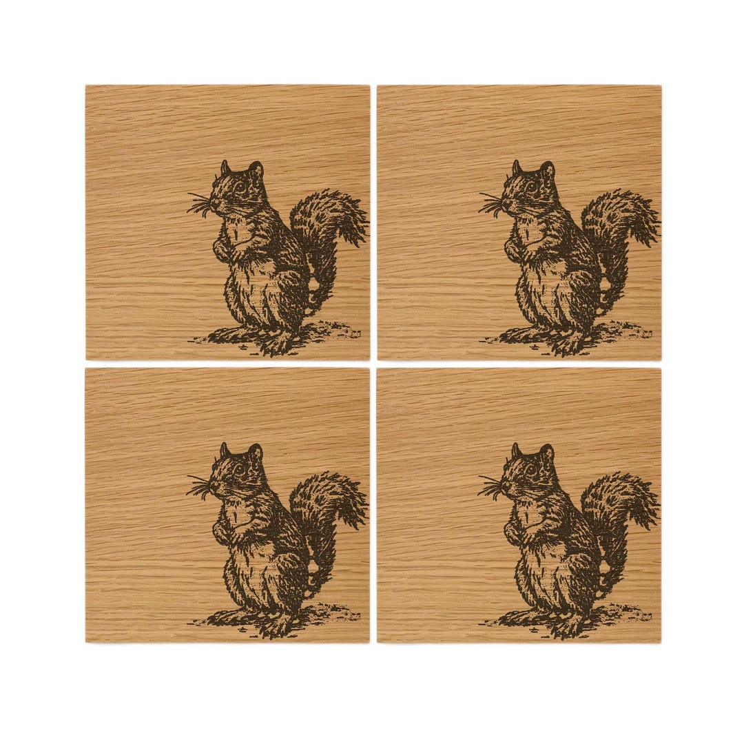 Squirrel Solid Oak Coasters - 10cm Square - Set of 4 - Etsy