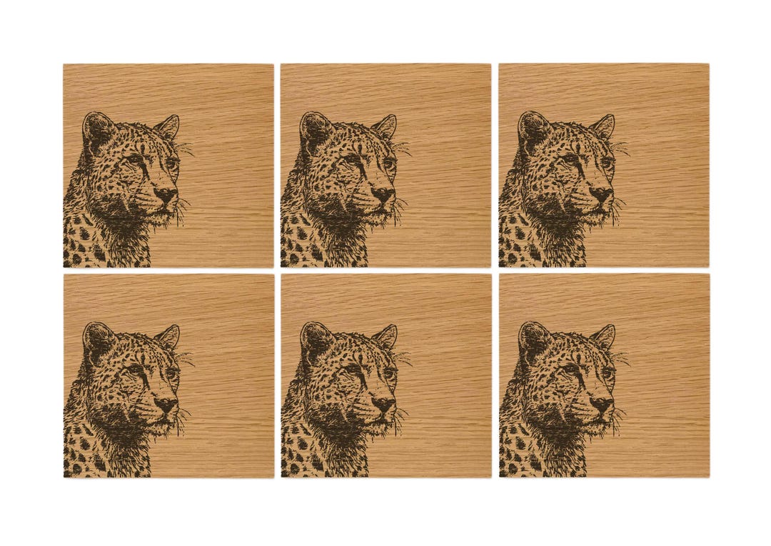 Leopard Solid Oak Coasters - 10cm Square - Set of 6 - Etsy