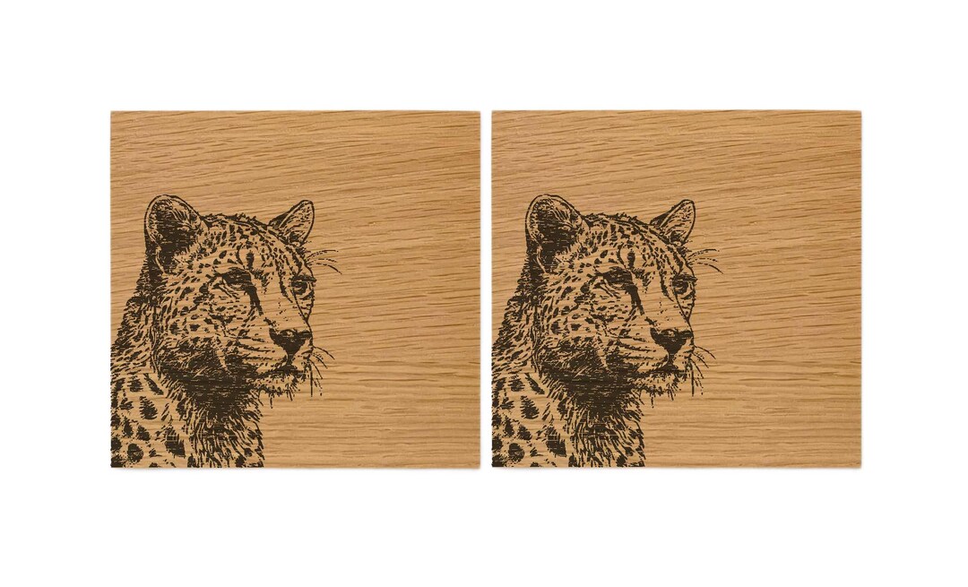 Leopard Solid Oak Coasters - 10cm Square - Set of 2 - Etsy