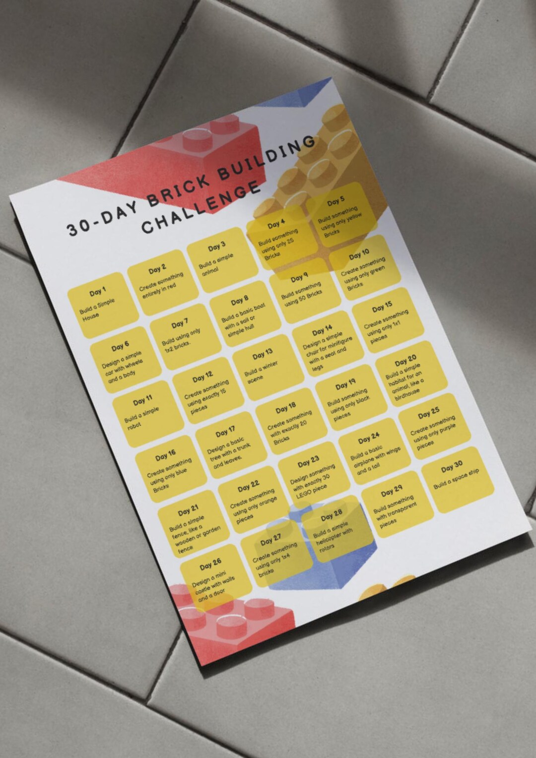 Printable 30-day Brick Building Challenge A4 Digital Creative Activity ...