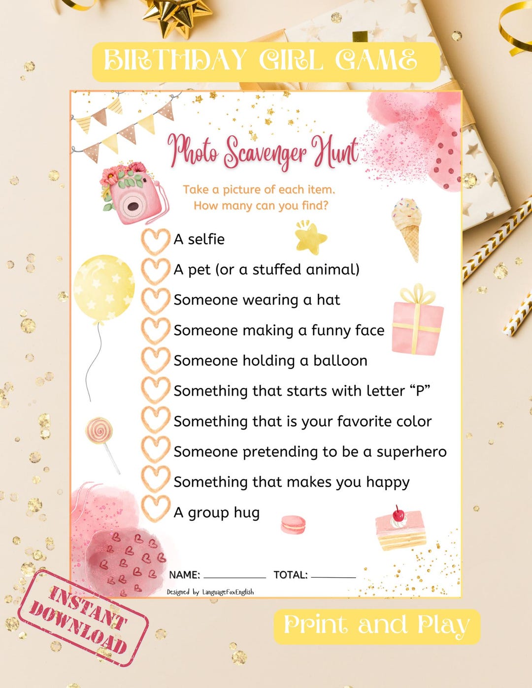 Photo Scavenger Hunt - Printable Birthday Party Game - Fun Activity ...