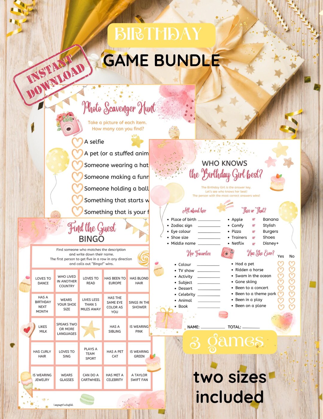 Birthday Game Bundle - Printable Birthday Party Games - Games for Kids ...