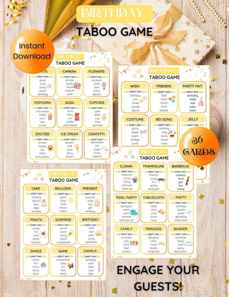 Birthday Taboo Game, Forbidden Words Game, Taboo Cards Printable ...