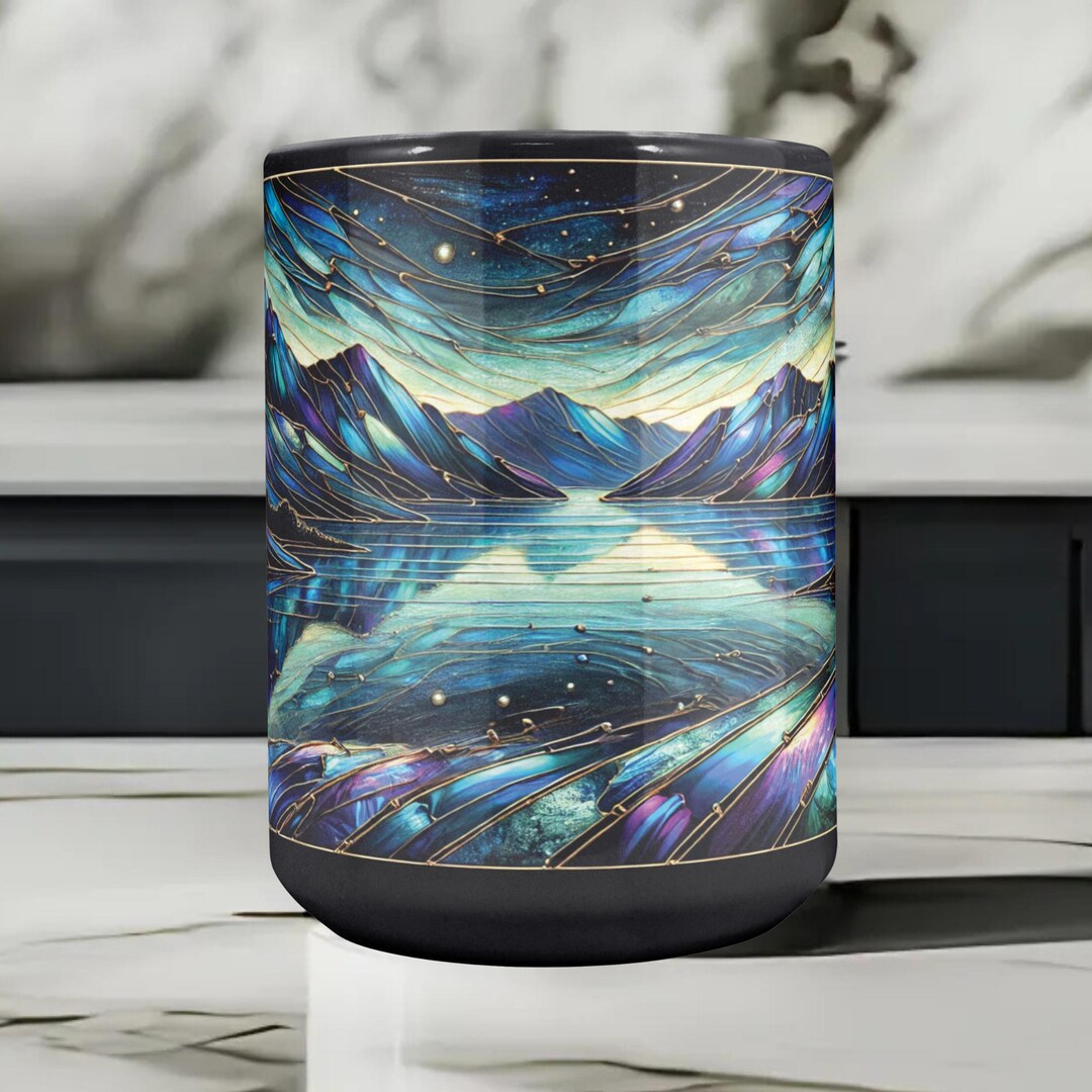 Carnival Glass Night Sky Mug Mountain Lake Nighttime Designed Coffee ...