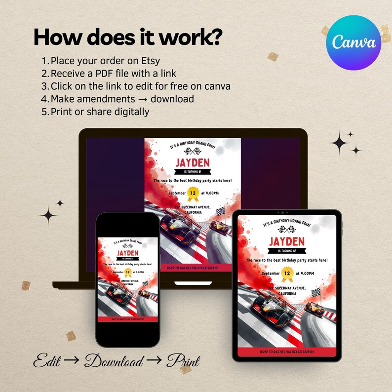 Race Car Birthday Invitation, Editable Grand Prix Evite, Digital Racing ...
