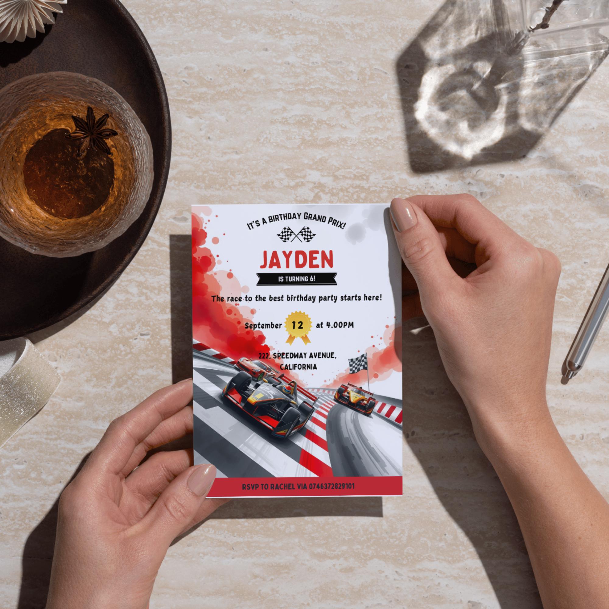 Race Car Birthday Invitation, Editable Grand Prix Evite, Digital Racing ...