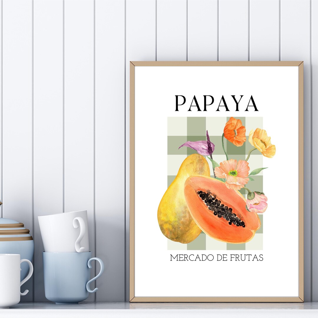 Papaya Wall Art Fruit Market Poster Papaya Painting Printable Kitchen ...