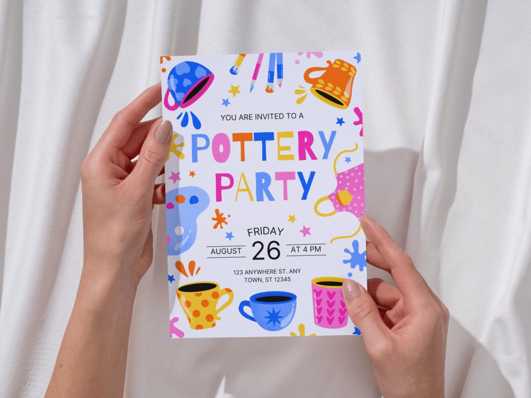 Editable Pottery Party Invitation Canva Template for Digital Download ...