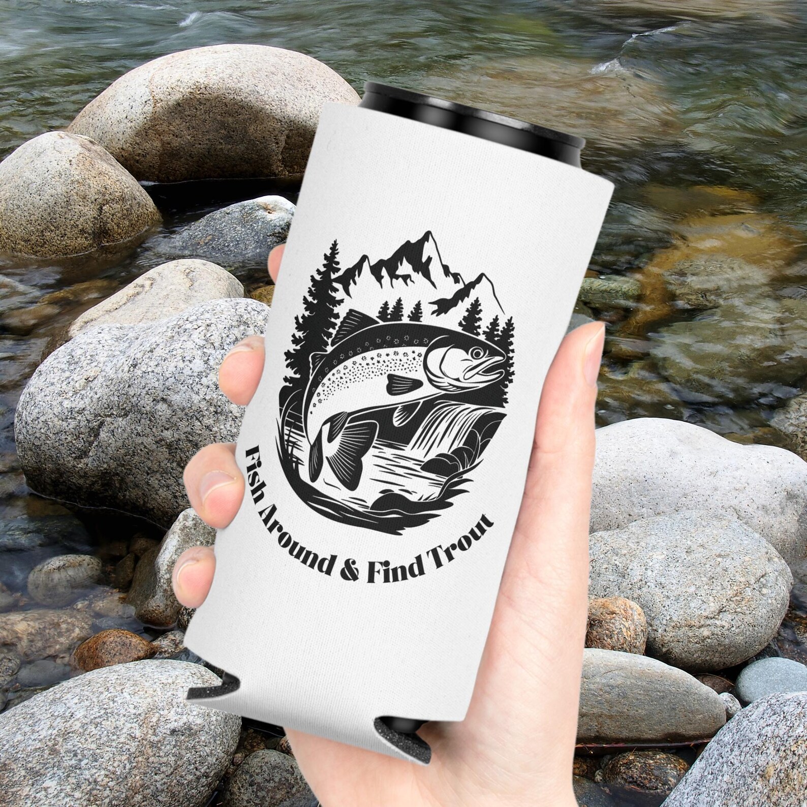 Trout Fishing Beer Koozie Fish Around Find Out Kayak Accessories ...