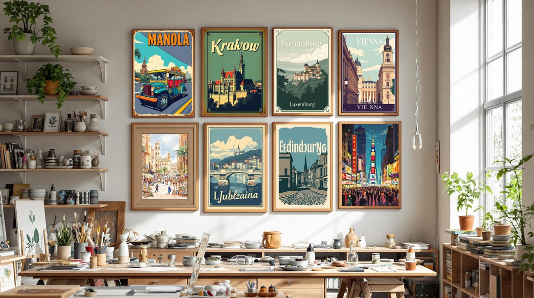 Vintage Travel Poster Collection, Retro Cityscape Wall Art, Iconic ...