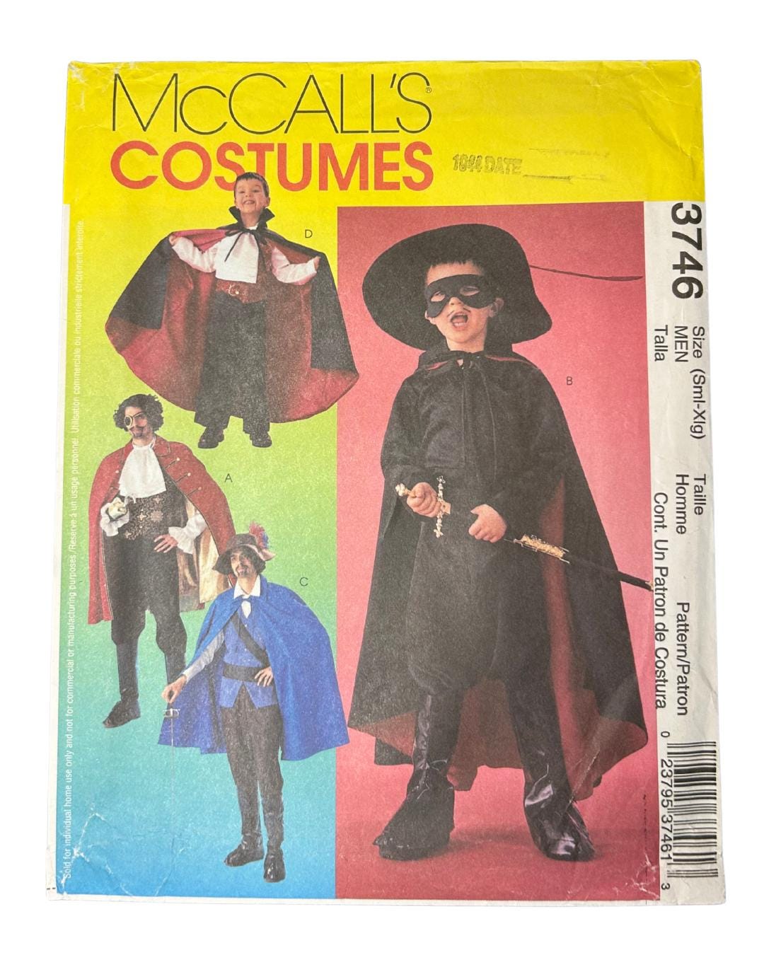 Men's Vampire, Swashbuckler, Masked Avenger Costume Sewing Pattern ...