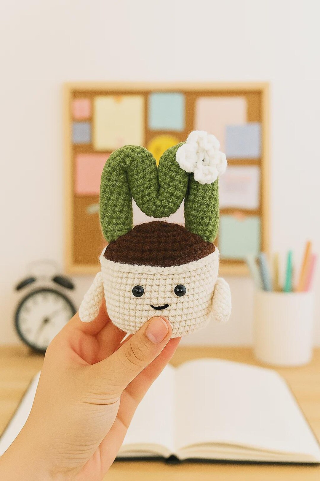 Mini Crochet Plant Doll – Cute Smiling Amigurumi Cactus With White ...