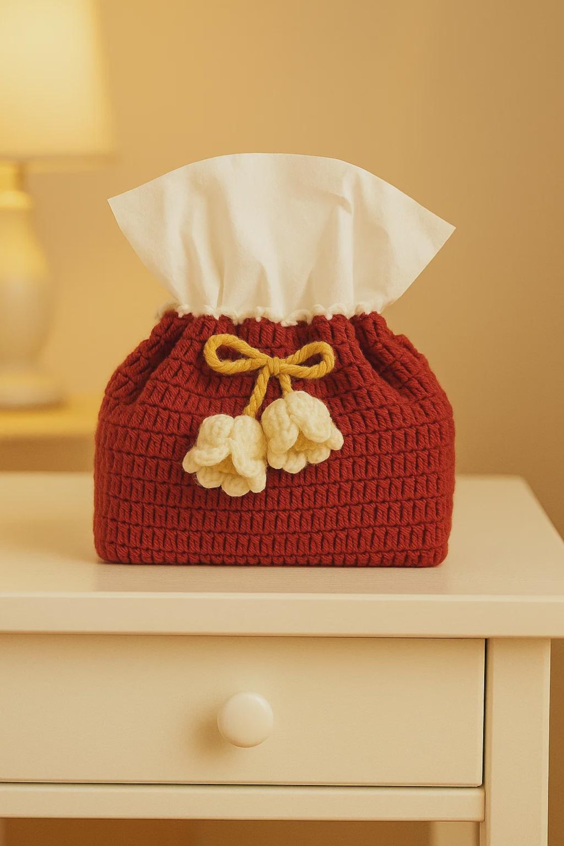 Handmade Crochet Tissue Box Cover – Cute Knit Tissue Holder With Lily ...