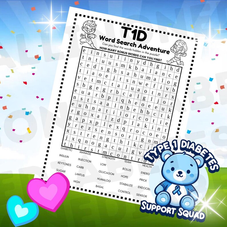 Type 1 Diabetes Awareness Word Search – Educational and Fun Printable ...