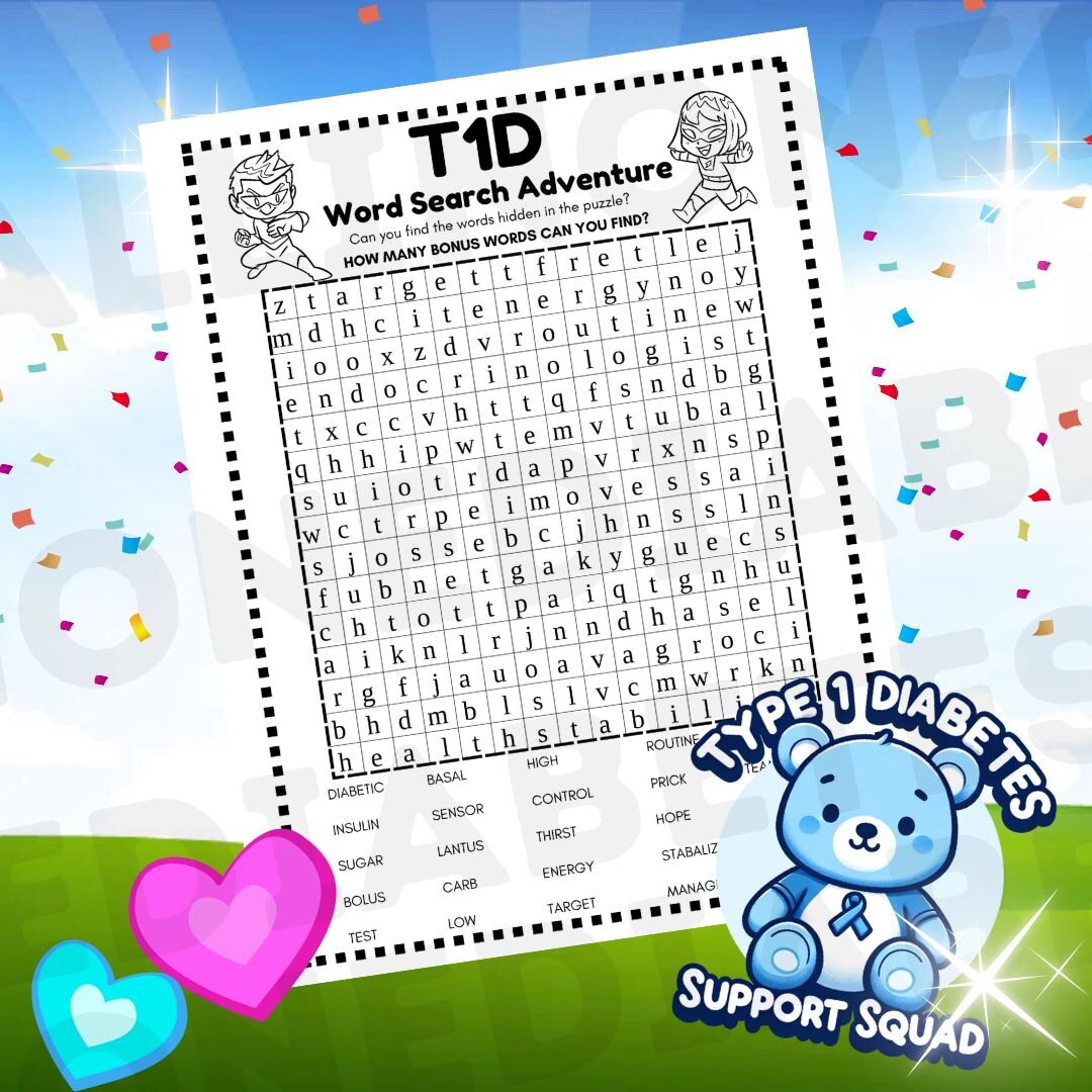 Type 1 Diabetes Awareness Word Search Educational and Fun Printable ...