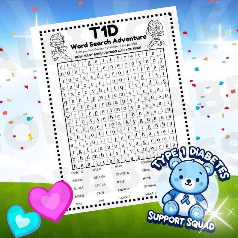 Type 1 Diabetes Awareness Word Search – Educational and Fun Printable ...