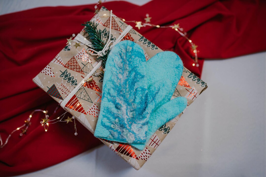 Light Blue Felted Merino Wool Mittens: Sky Blue Winter Arm Warmers ...