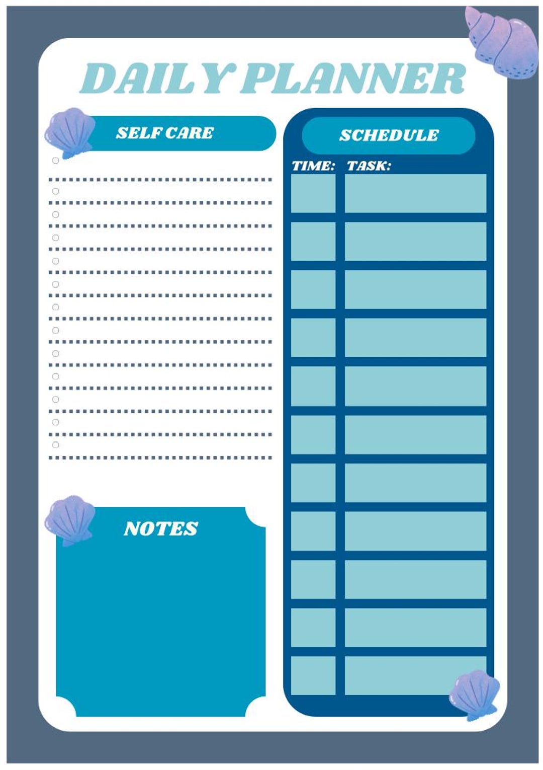 Seashell Daily Planner Template - Etsy