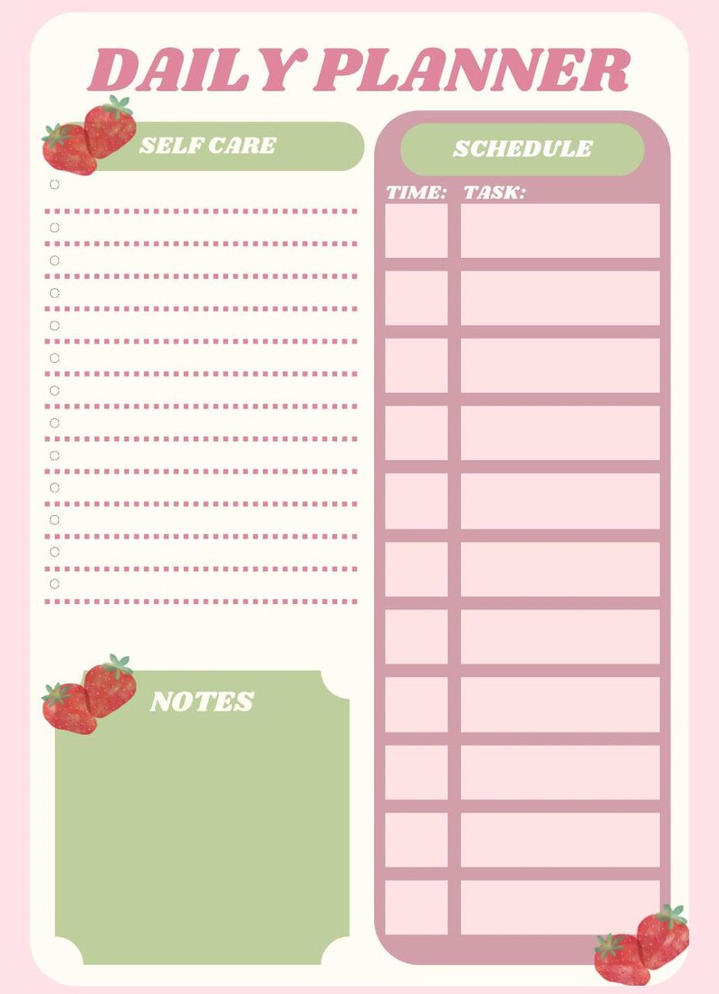 Strawberry Daily Planner Template - Etsy