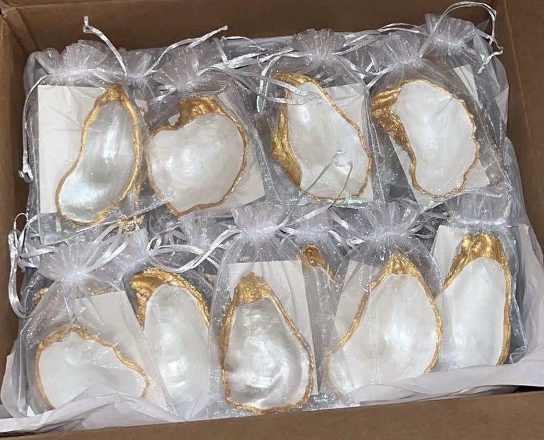 50 Handcrafted Oyster Shell Wedding Favors: Gold Rim Coastal Decor - Etsy