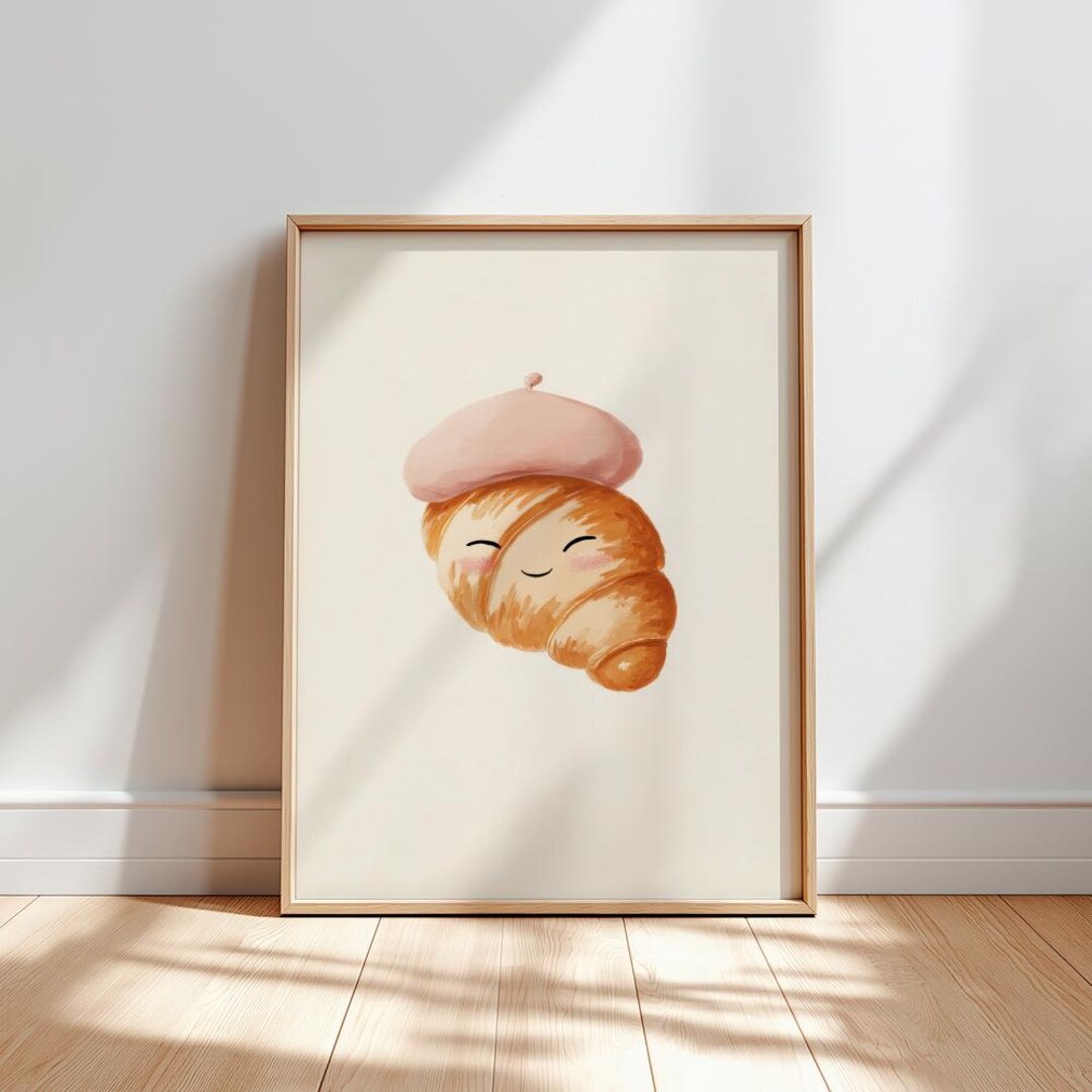 Smiling Croissant Digital Art Printable | Cute French Kitchen Wall ...