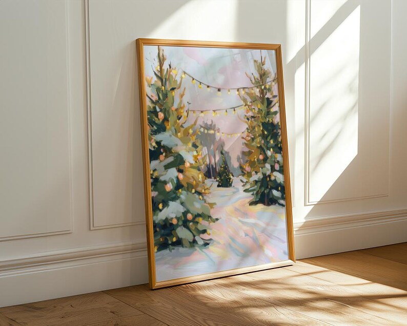 Christmas Tree Lights Poster – Snowy Pine Forest Holiday Décor - Etsy