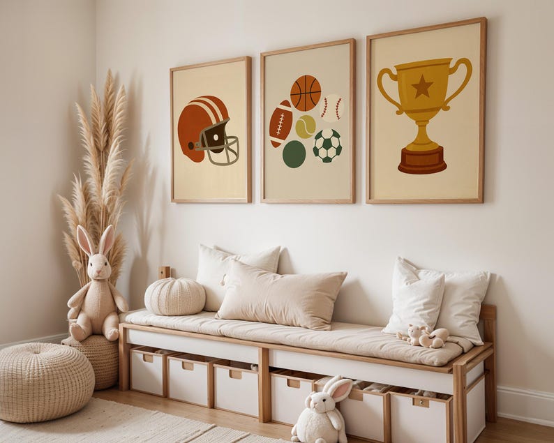 13 Kids Room Wall Art Bundle, Vintage Sports Poster Set, Athletic Wall ...