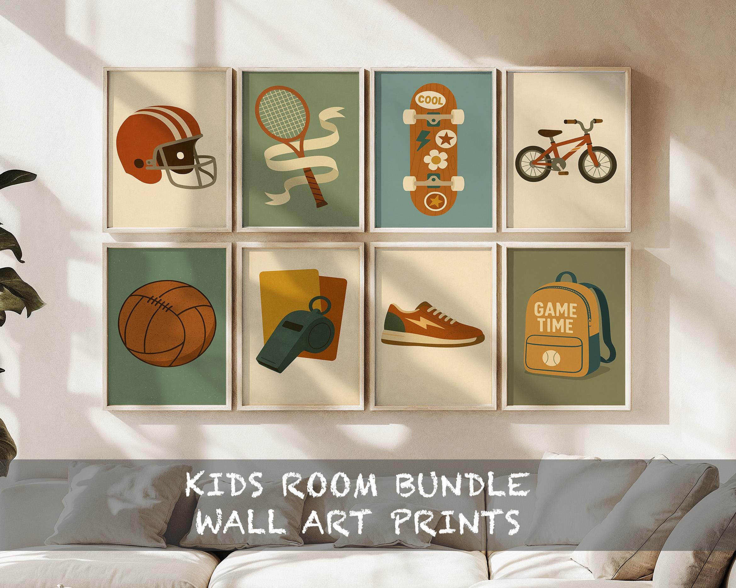 13 Kids Room Wall Art Bundle, Vintage Sports Poster Set, Athletic Wall ...
