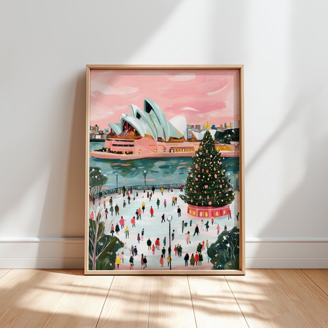Sydney Opera House Christmas Print • Pastel Holiday Cityscape (digital ...