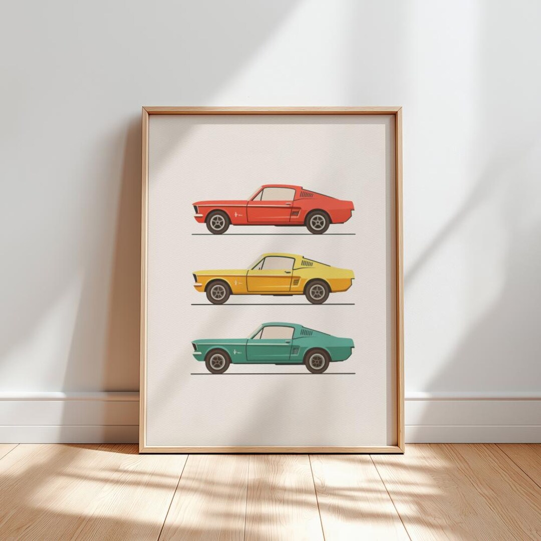 Vintage Ford Mustang Poster, Muscle Car Trio, Retro Car Print (digital ...