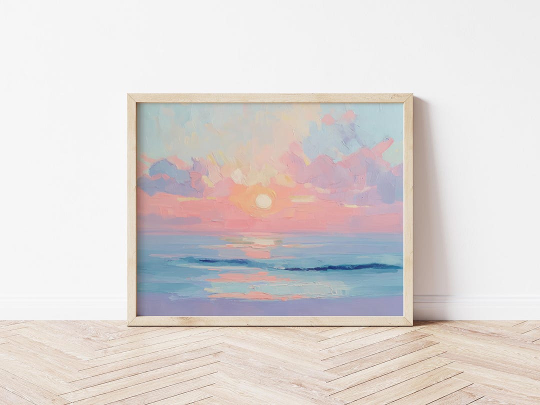 Pastel Ocean Sunset Print: Pink Coastal Seascape (digital Download) - Etsy