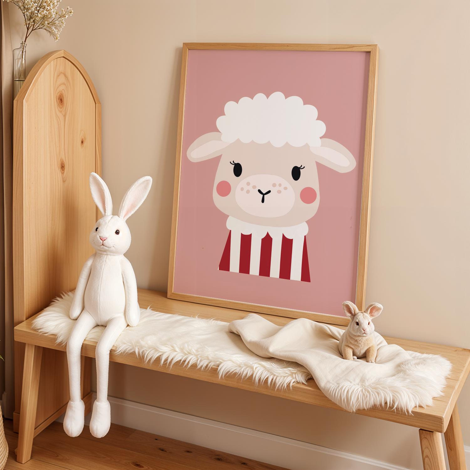 Sheep Nursery Art, Popcorn Lamb Wall Decor, Red Poster, Baby Animal ...
