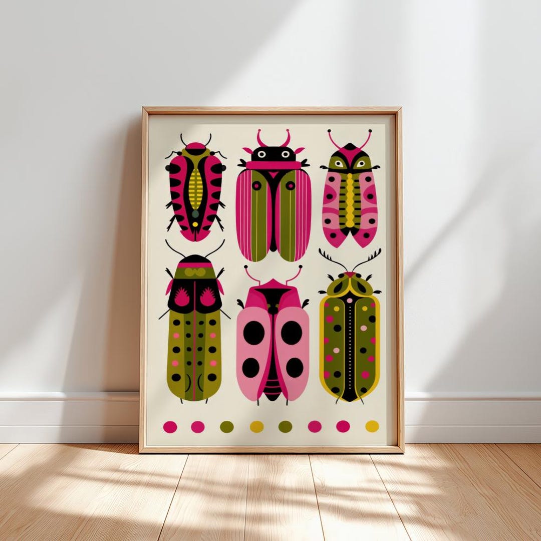 Colorful Beetle Art Print: Modern Insect Kids Room Decor (digital ...